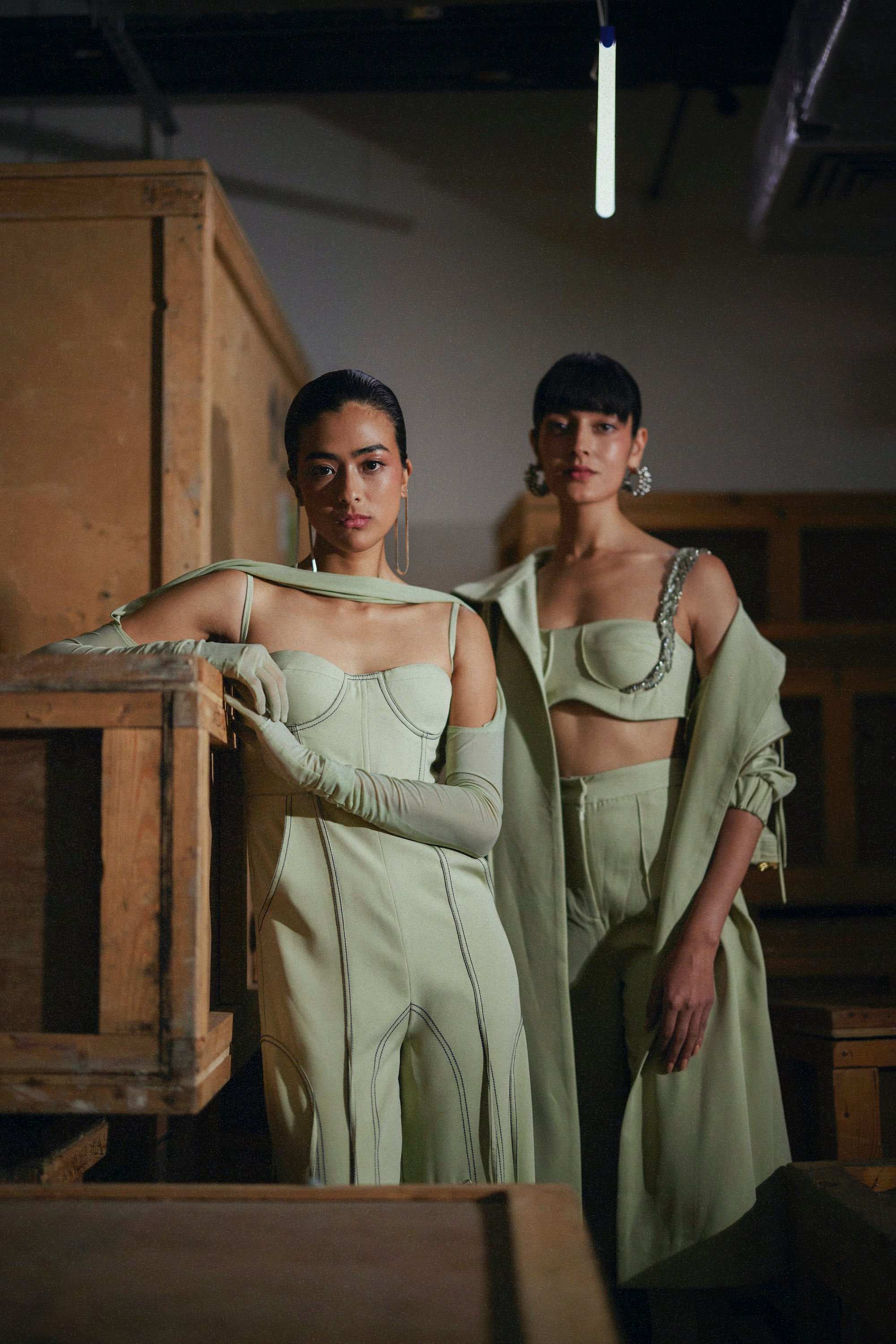 Sage green embellished corset bralette – Essé Design Studio